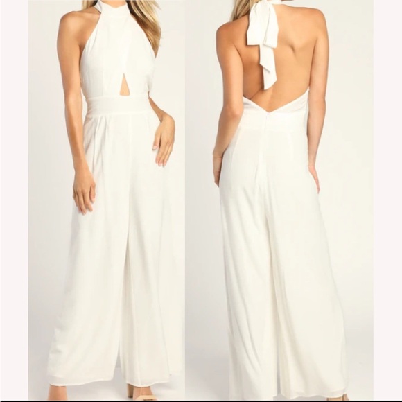 Lulus | Pants & Jumpsuits | Must Go Lulus Stunning White Halter Low ...